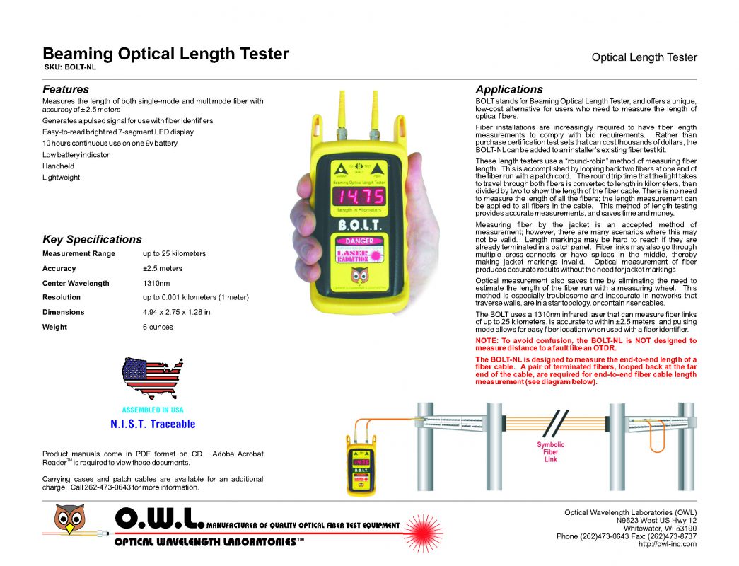 BOLT Beaming Optical Length Tester - Fiber Optics Tools