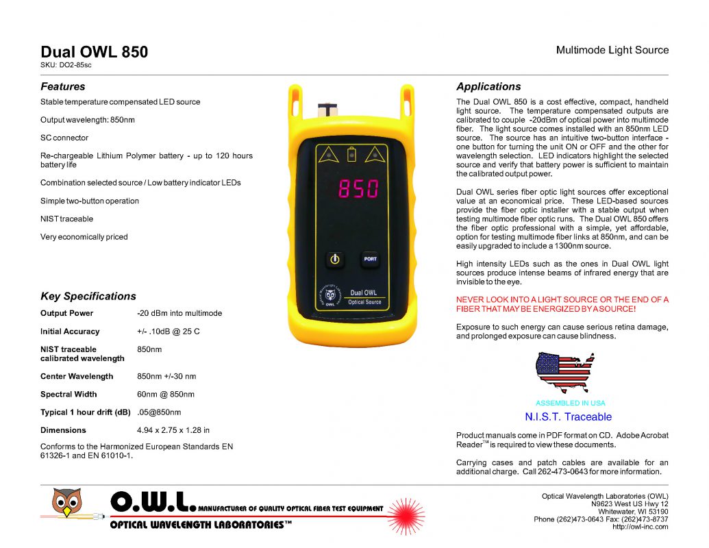 Dual OWL MM Light Source - Fiber Optics Tools