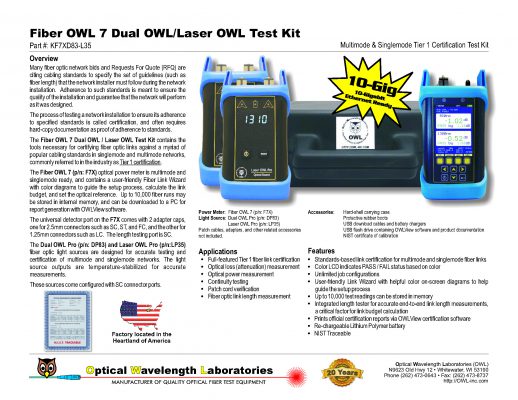 Fiber OWL 7 Dual OWL/Laser OWL Test Kit - Fiber Optics Tools