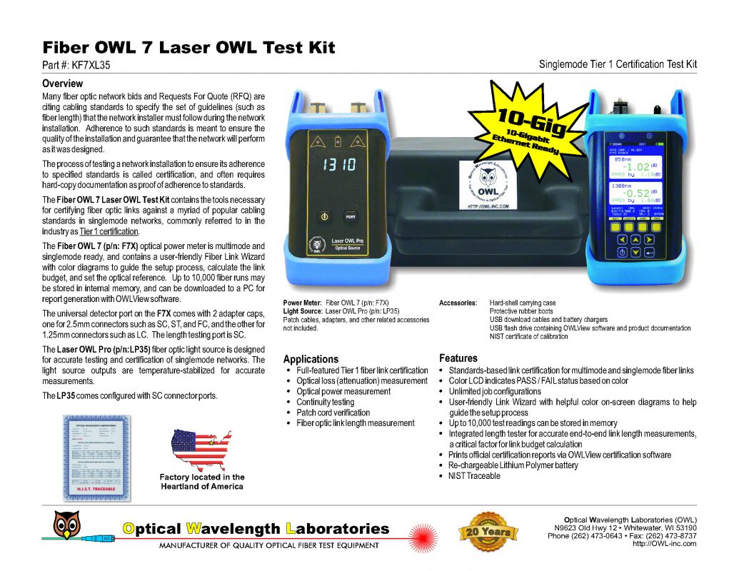 Fiber OWL 7 Laser OWL Test Kit - Fiber Optics Tools