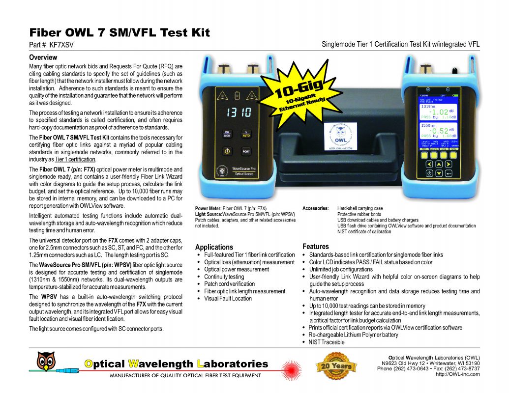 Fiber OWL 7 / WaveSource Pro SM VFL — SM: 1310/1550 and VFL - Fiber ...