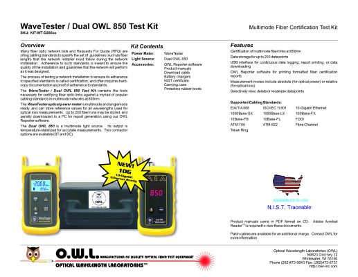 WaveTester meter and 850nm multimode source with ST connector port ...