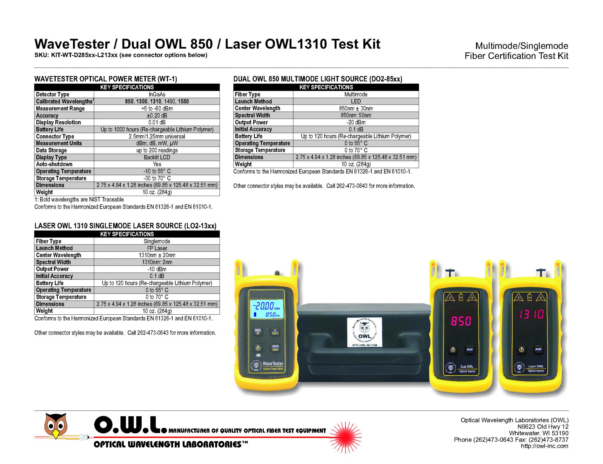 WaveTester Dual OWL 850 / Laser OWL 1310 MM/SM Test Kit - Fiber Optics ...