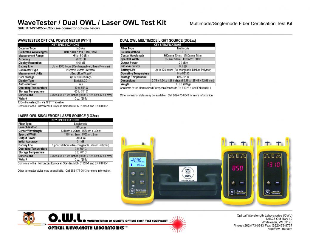WaveTester meter and 850/1300nm multimode source (ST or SC connector ...