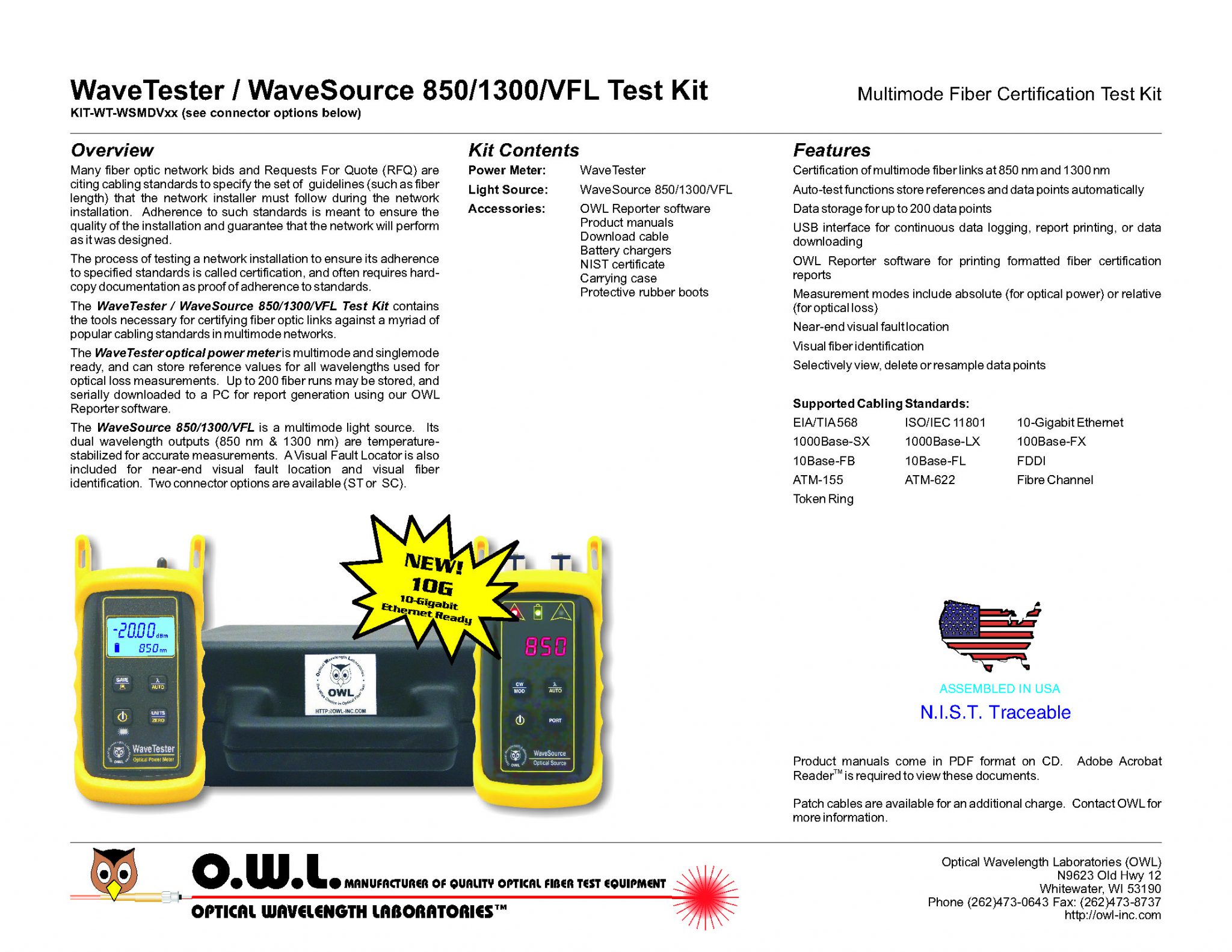 WaveTester meter and dual wavelength multimode source (850/1300nm) and ...