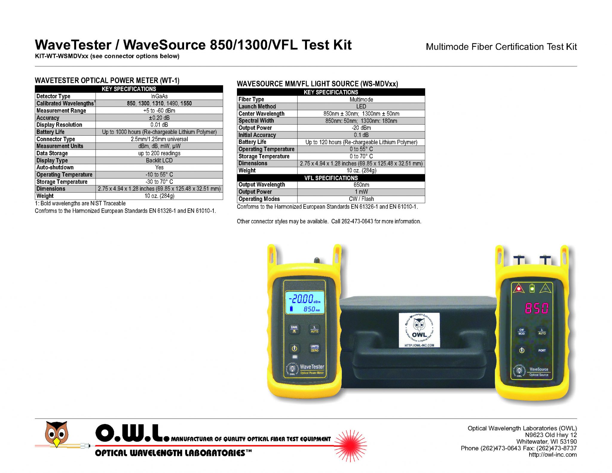 WaveTester meter and dual wavelength multimode source (850/1300nm) and ...