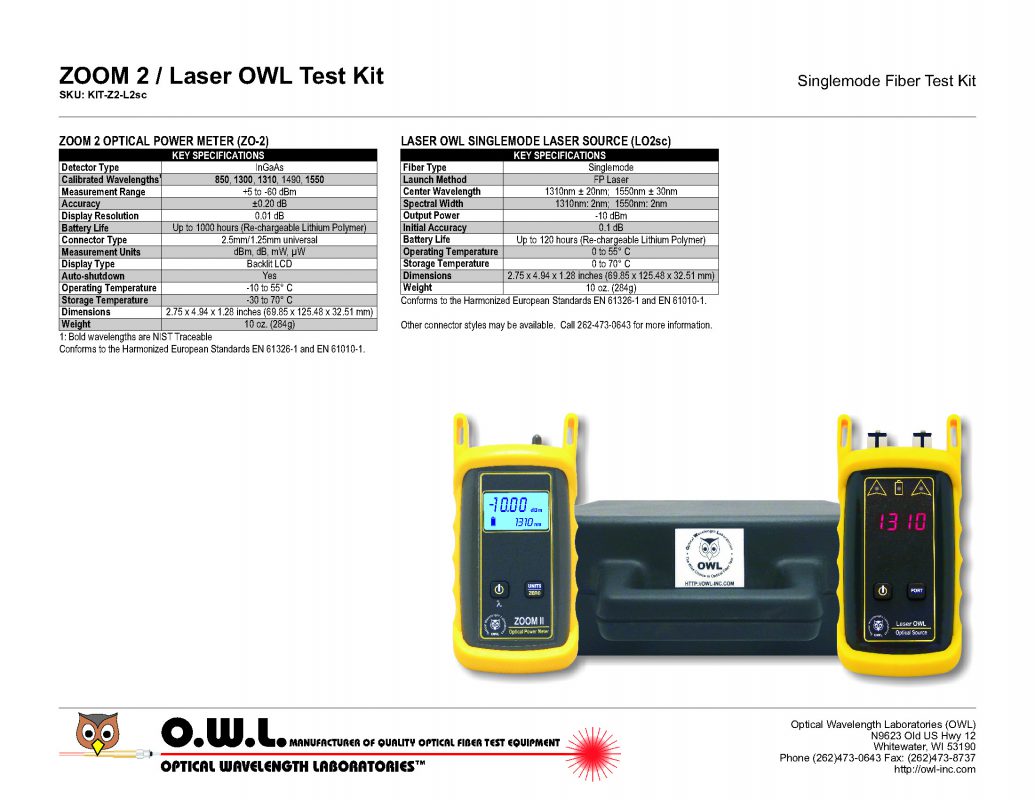 ZOOM 2 / Laser OWL SM Test Kit - Fiber Optics Tools