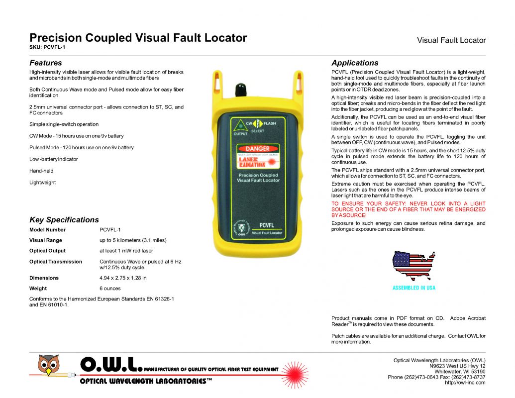 Heavy Duty Precision Coupled Visual Fault Locator with Universal ...