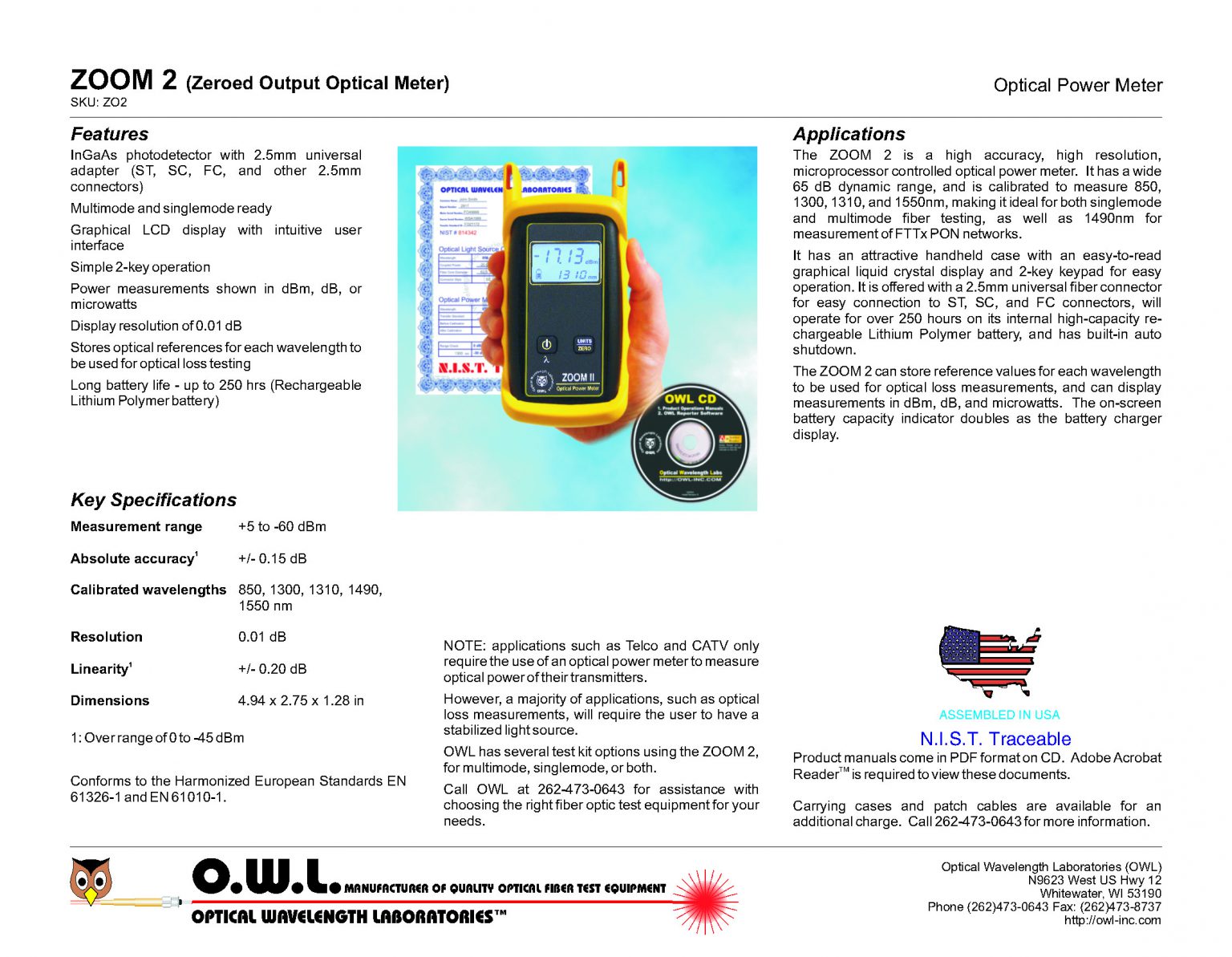ZOOM II Optical Power Meter – Reads: 850, 1300, 1310 & 1550 nm - Fiber ...